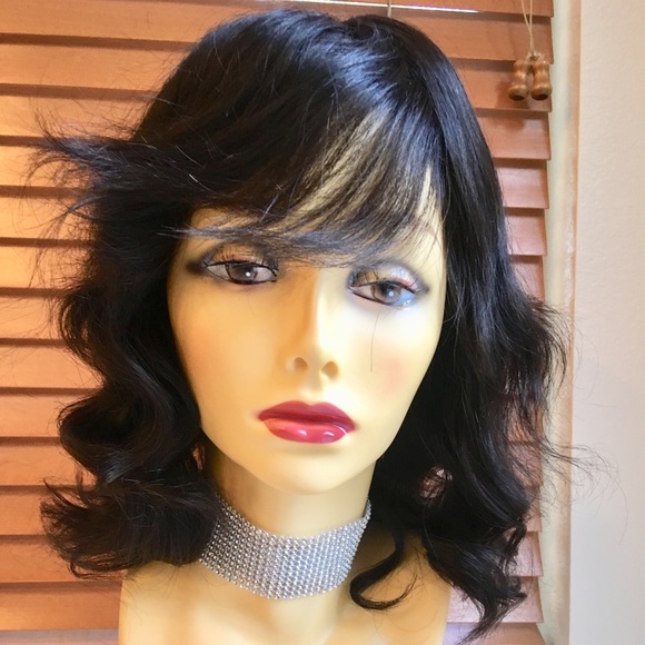 Other | Wavy Wig With Bang Human Hair 16 Inch Long | Poshmark